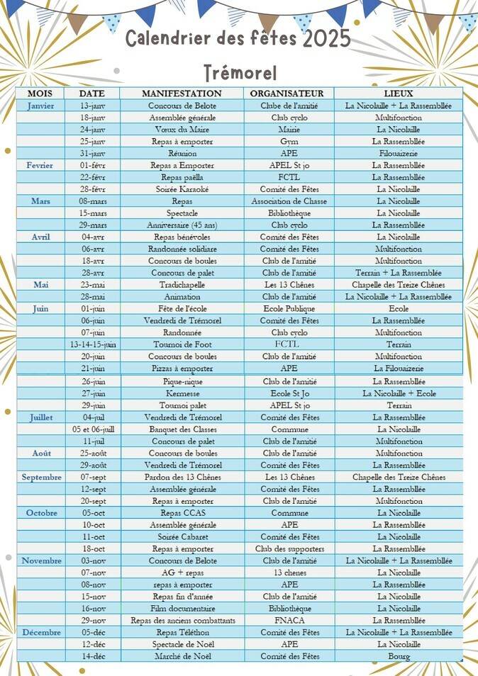 Calendrier des fêtes